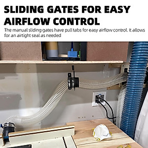 TonGass (1-Set) 4-Inch Blast Gates for Dust Collection Systems and Vacuum Fittings - with Easy to Use and Efficient Sliding Gates - Works with Flexible Hose Cuff Couplers