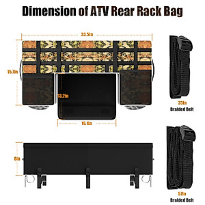 SUNPIE ATV Rear Seat with Storage ATV Back Seat w/Cushion Seat Upgrade Waterproof Zipper ATV Passenger Seat Cargo Bag Compatible with Honda Kawasaki Yamaha,4 Wheeler Rear Seat Bag Build-in Frame Camo