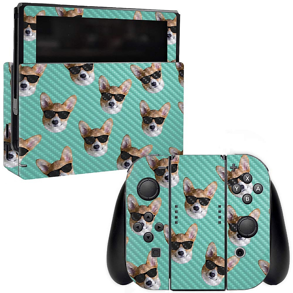 MightySkins Carbon Fiber Skin for Nintendo Switch - Cool Corgi | Protective, Durable Textured Carbon Fiber Finish | Easy to Apply, Remove, and Change Styles | Made in The USA