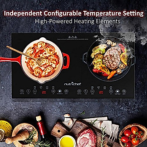 NutriChef Double Induction Cooktop - Portable 120V Digital Ceramic Dual Burner w/ Kids Safety Lock - Works with Flat Cast Iron Pan,1800 Watt,Touch Sensor Control, 12 Controls - PKSTIND48, Black