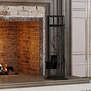 Fire Beauty 5 Piece Black Steel Fireplace Tool Set Fireplace Tool Furnace Accessory Kit with Brush, Poker, Spatula and Pliers