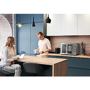 Elite Gourmet ETO-4510M French Door 47.5Qt, 18-Slice Convection Oven 4-Control Knobs, Bake Broil Toast Rotisserie Keep Warm, Includes 2 x 14" Pizza Racks, Stainless Steel