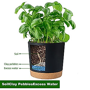 Whonline 3 Pack 8" Plant Pots Indoor, Black Plastic Flower Pots with Drainage Holes and Saucers, Modern Planters for Indoor Plants, Succulents, Flowers, Outdoor Clearance