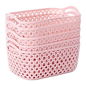 Hemoton 5PCS Sundries Organizer Plastic Storage Basket Storage Bin Cloth Storage for Home Container(Pink)