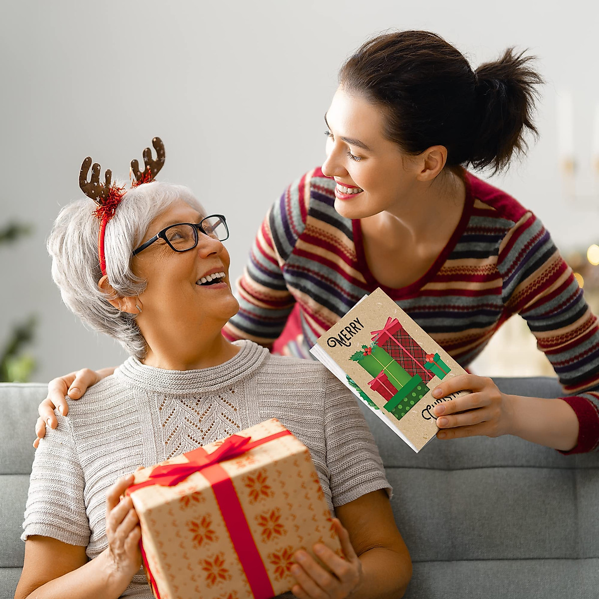 ZICOTO Beautiful Christmas Cards Set of 24 - Incl. Bulk Envelopes, Matching Stickers And Storage Box - Perfect to Send Warm Holiday Wishes to Friends and Family