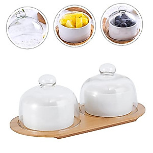 Hemoton 1 Set Dessert Cup Food Serving Tray Trifle Bowl Glass with Lid Mini Paper Cups Ramen Bowl with Lid Cake Server Mini Cake Stand Wood White Household Tableware Household Fruit Bowl