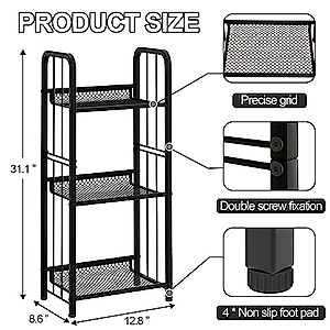 Azheruol Bookshelf Storage Shelf Bookcase Freestanding Storage Stand for Living Room, Bedroom, Kitchen, Rust Resistance, Easy Assemblyl Free Combination Multi-Functional Organizer (3 Tiers, Black)