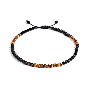 Jewever Anklet Bracelet For Women Healing Crystals Good Luck Gemstone Essential Oils Diffuser Jewelry (Tiger Eye/Lava Rock/Black Obsidian)