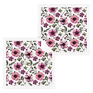 Kigai 2 PCS Fresh Pink Flower Towels Cotton Washcloths Set,Quick Drying & Absorbent Soft Bathroom Hand Towel Lightweight & Portable Fingertip Towel