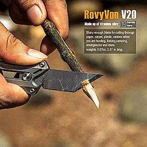 RovyVon V20 Titanium Utility Knife,Razor Blade Replaceable Knife,with Bottle Opener Keychain EDC Tool for Outdoor Hiking Camping (Gray)