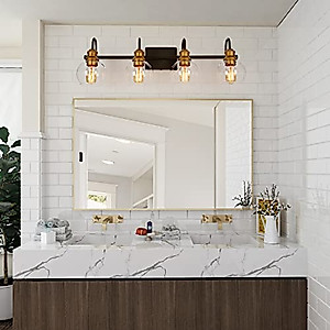 Bathroom Vanity Light, 4-Light Black Bathroom Light Fixtures with Oil Rubbed Bronze Finish, Modern Farmhouse Vanity Lights with Clear Globe Glass Shade (L 29.5" x W 7" x H 9")