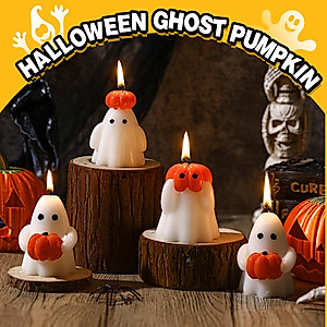 4 Pcs Halloween Ghost Candle Large Halloween Candle Pumpkin Spooky Ghost Candles White Ghost Shaped Tea Lights Candle Goth Gifts for Halloween Party Favor Supplies Home Bedroom Room Table Decorations