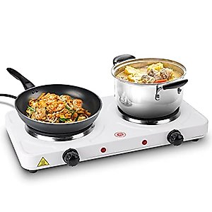 Double Hot Plate for Cooking, Moclever Electric Double Burner, 2000w Portable Electric Stove w/Independent Dual Control & 5 Level Temperature Control, Easy Clean Hot Plate Burners for Kitchen Camping