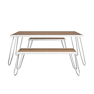 Novogratz Poolside Gossip Collection, Paulette Outdoor/Indoor Table and Bench Set, White