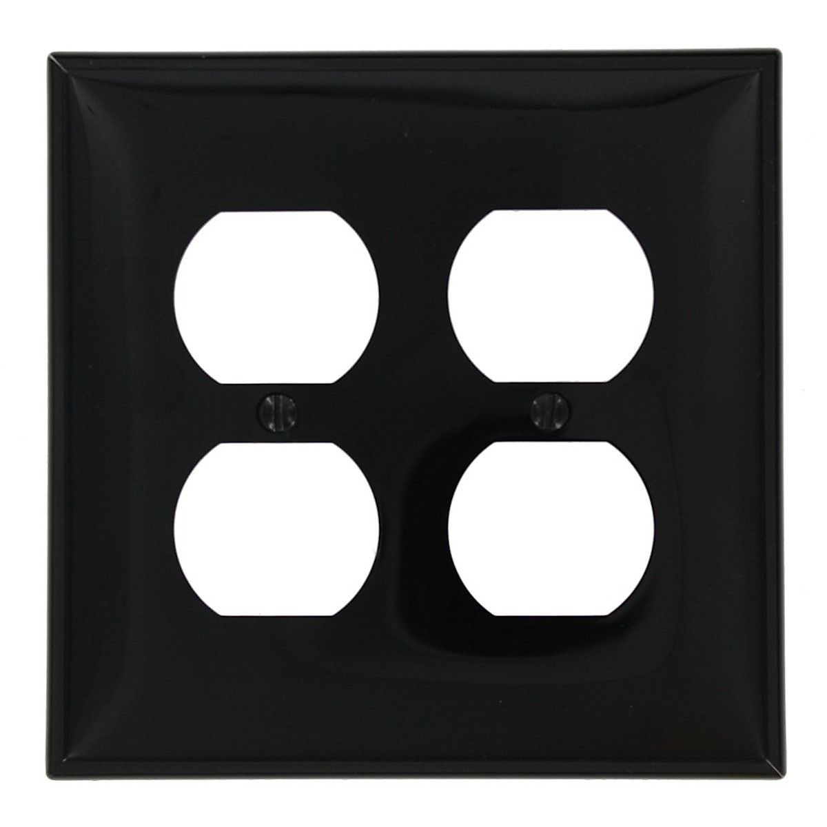 Leviton PJ82-E 2-Gang Duplex Receptacle Wallplate, Midway Size, Black, Image