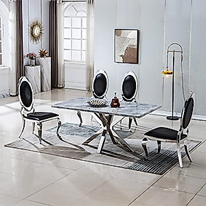 Goderfuu Dining Chairs Set of 4 - Modern Dining Chairs with Silver Stainless Steel Legs, Faux Leather Dining Chairs with Oval Back, Upholstered Dining Chairs Kitchen Chairs for Dining Room Chairs