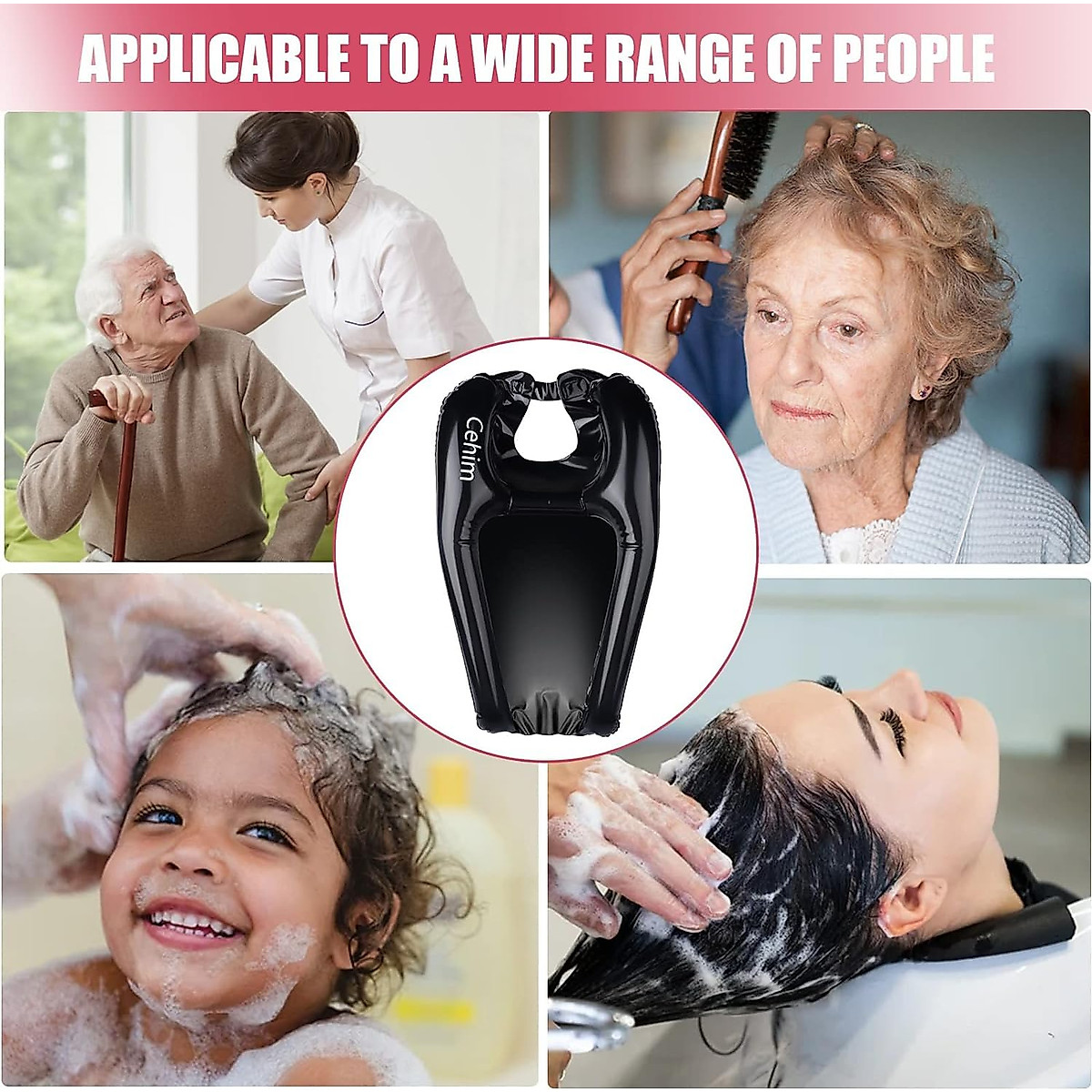 Cehim Inflatable Shampoo Basin - Portable Shampoo Bowl, Hair Washing Basin for Bedridden, Disabled,Injured, Hair Wash Tub for Dreadlocks and at Home Sink Washing (Black, Medium)