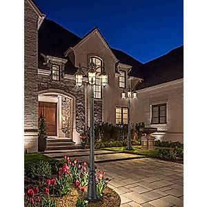 CMRCOZIRA Triple-Head Street Light with Outlet, Nautical Style Outdoor Post Light, IP65 Outdoor Lamp Post Lights with Clear Seeded Glass, Outdoor Street Light Matte Black for Street, Garden, Driveway