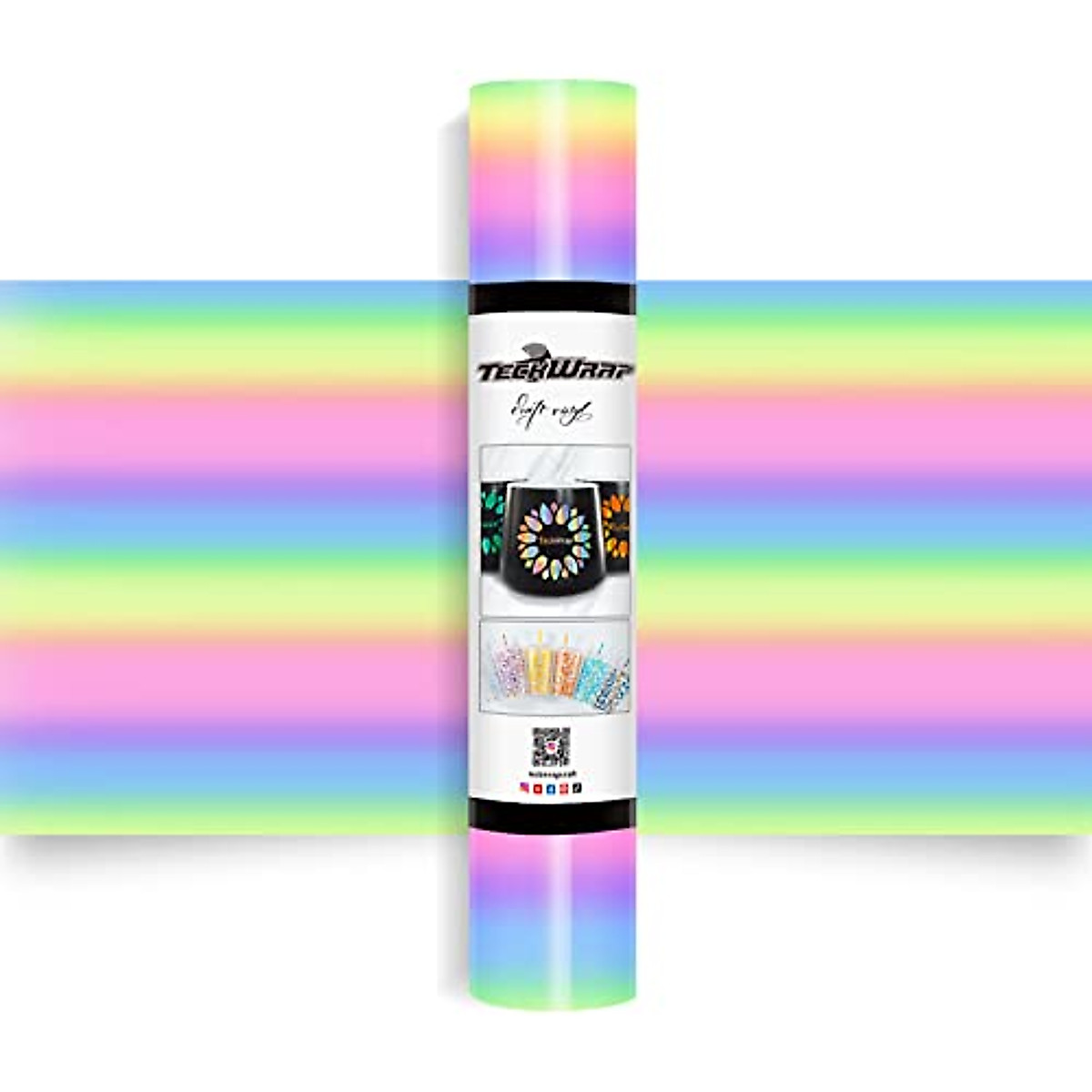TECKWRAP Holographic Vinyl Glossy Candy Color Adhesive Vinyl for Craft Cutter 12" x 5ft, Pastel Rainbow