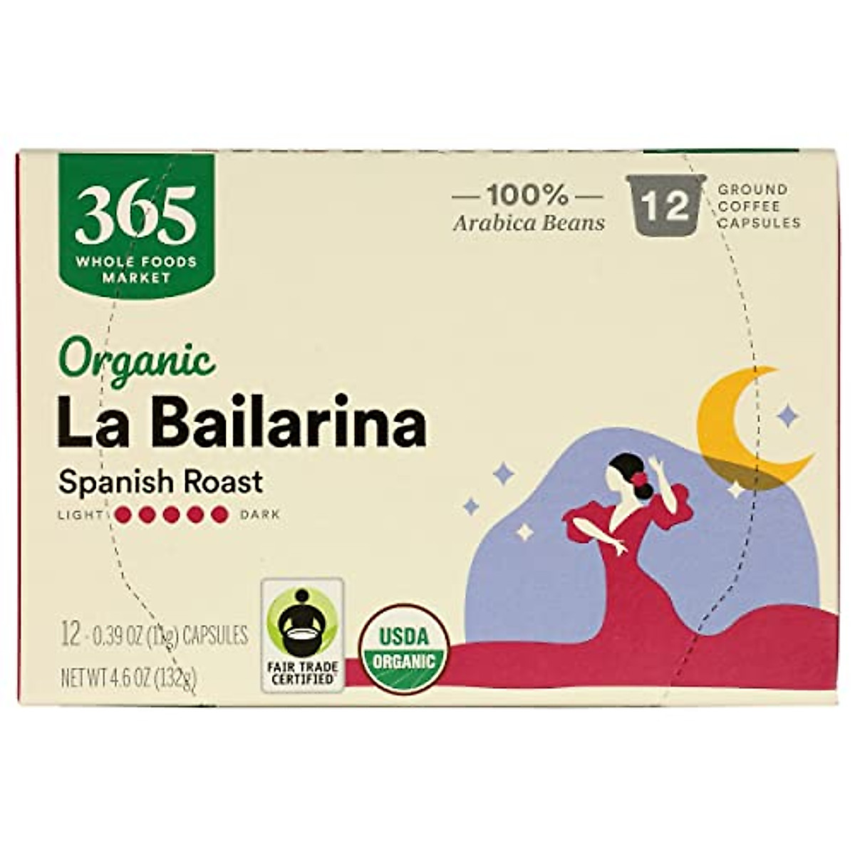 365 by Whole Foods Market, Coffee La Bailarina Spanish Roast Pods Organic 12 Count, 4.6 Ounce