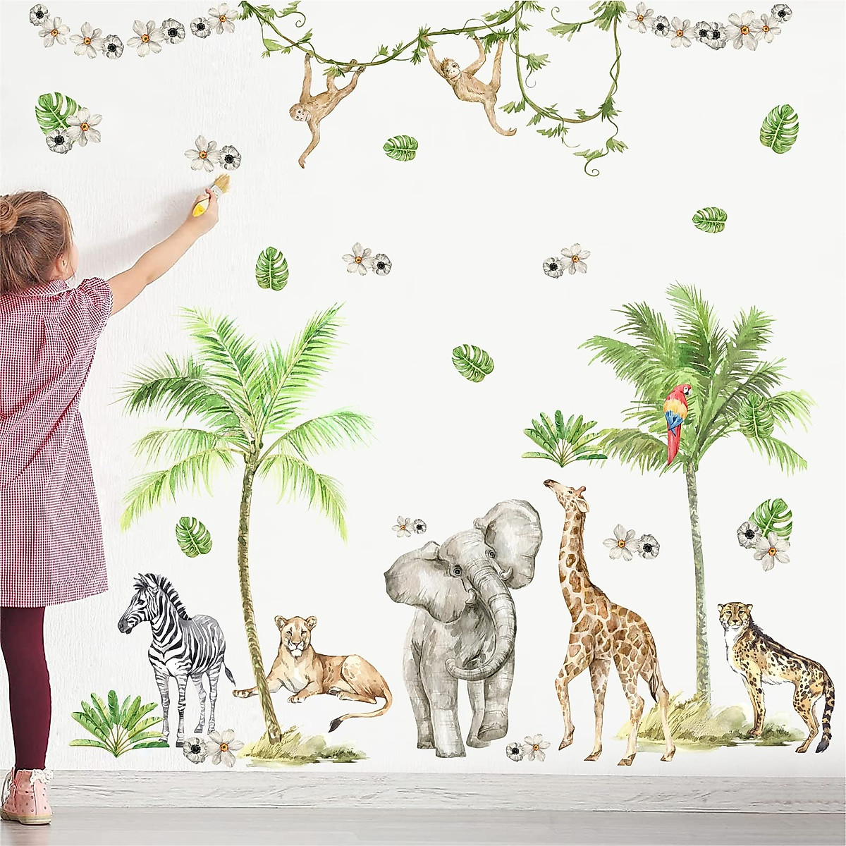 Jungle Animals Wall Decals Woodland Animals Wall Stickers Baby Boys Girls Nursery Wall Decor,Safari Wall Decals Peel and Stick Elephant Giraffe Forest Animal Wall Stickers for Kids Room Playroom Decor