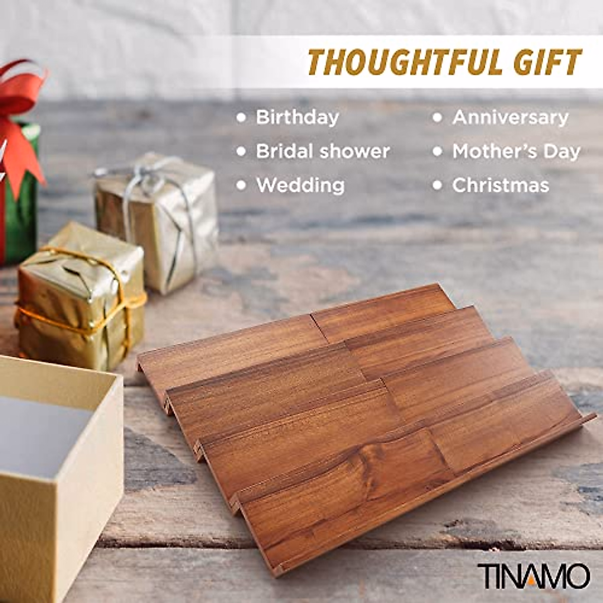 Tinamo Acacia Spice Rack Organizer for Drawer - Wooden Tray Spice Racks Organizer for Cabinet Storage Shelf - 4 Tier Spice Drawer Organizer 64 Jars ( Acacia Wood)