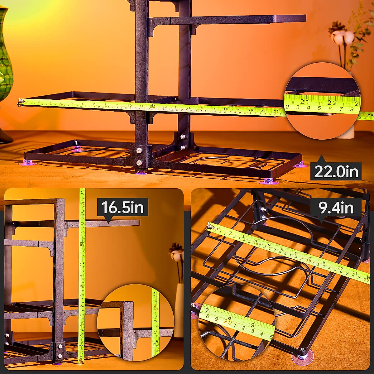 HOYRR Pots and Pans Organizer,Pot Organizer Rack For Under Cabinet,Pan Organizer,6 Tier Bilateral Adjustable Pot Rack,Pot and Pan Organiser For Kitchen Organisation and Storage.(Black)