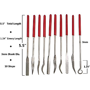 Bestgle 10Pcs Mini Diamond Needle File Set Jewelers Hand Files Tool Kit for Metal Ceramic Stone Jewelry Rough Carving Glass Filing, 140mm/5.1" Length