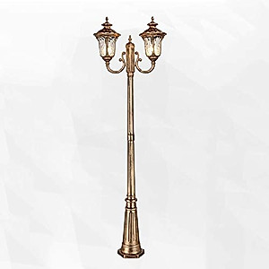MODEBHD 215cm 2-Heads European Antique Retro Glass Column Lamp Victoria Lantern Aluminum Outdoor Waterproof Column Light Lawn Street Post Light E27 Decoration Villa Garden Fence High Pole Lamp