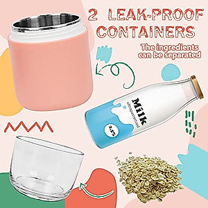 UHAPEER Oatmeal Yogurt Container, Overnight Oats Containers with Lids and Spoon, Stainless Steel Insulated Food Container, 2-Tier Cereal Cup On the Go, Parfait Cup Milk Container for Breakfast Lunch