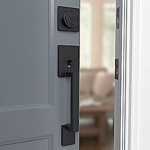 Amazon Basics Contemporary Single Cylinder Door Handleset with Stamford Lever, 64.3mmH Upper 294.5mmH lower, Matte Black
