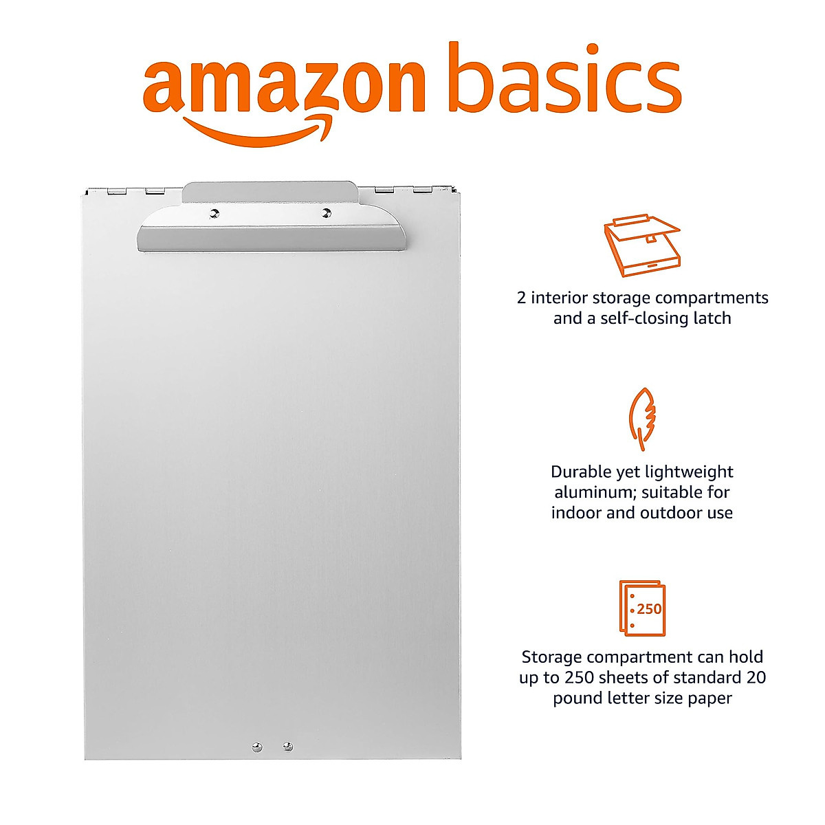 Amazon Basics Metal Clipboard with 2 Compartments and Interior 250 Sheet Paper Storage, 14.09 x 9.21 x 2.6 Inches