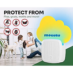 FROGURU Plug in Fly Trap Indoor with 14 Sticky Refills (2-Pack) - Easy to Use Odorless Indoor Fly Trap for Home with Blue LED Light - Traps Insects Like Fruit Flies, Mosquitoes, Gnats, Moths, etc.