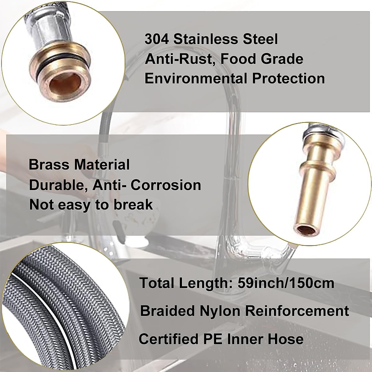 88624000 Pull-out Kitchen Faucet Hose Replacement for Hansgrohe, 59 inches Pull-down Spray Hose Replacement