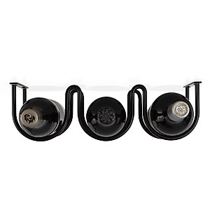 Wallniture Dijon Wine Rack Wall Mounted or Under Cabinet Organizer for 3 Liquor or Wine Bottles, Black Metal Wall Decor Set of 2