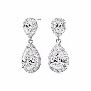 EAMTI Silver Dangle Earrings for Women Cubic Zirconia Teardrop Bridal Wedding Earrings 925 Sterling Silver Post Rhinestone Earring