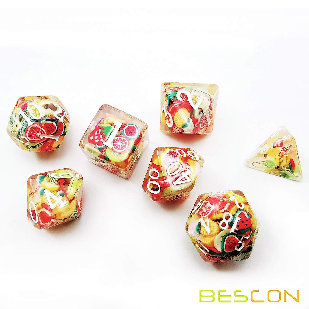 BESCON DICE Fruit Polyhedral Dice Set, Novelty RPG Dice Set of 7