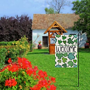 Welcome Spring St Patricks Day Garden Flags 12x18 Double Sided Burlap, Green Shamrock Lucky Sign Farmhouse Small Yard Outdoor Decorations DF197