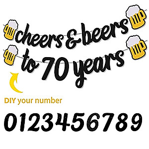 YOYMARR Cheers 21 30 35 40 50 60 70 80 90 Years Banner Happy Birthday Decorations for Men Women Him Her Any Years Old Birthday Anniversary Party Supplies Sparkle Black Decor