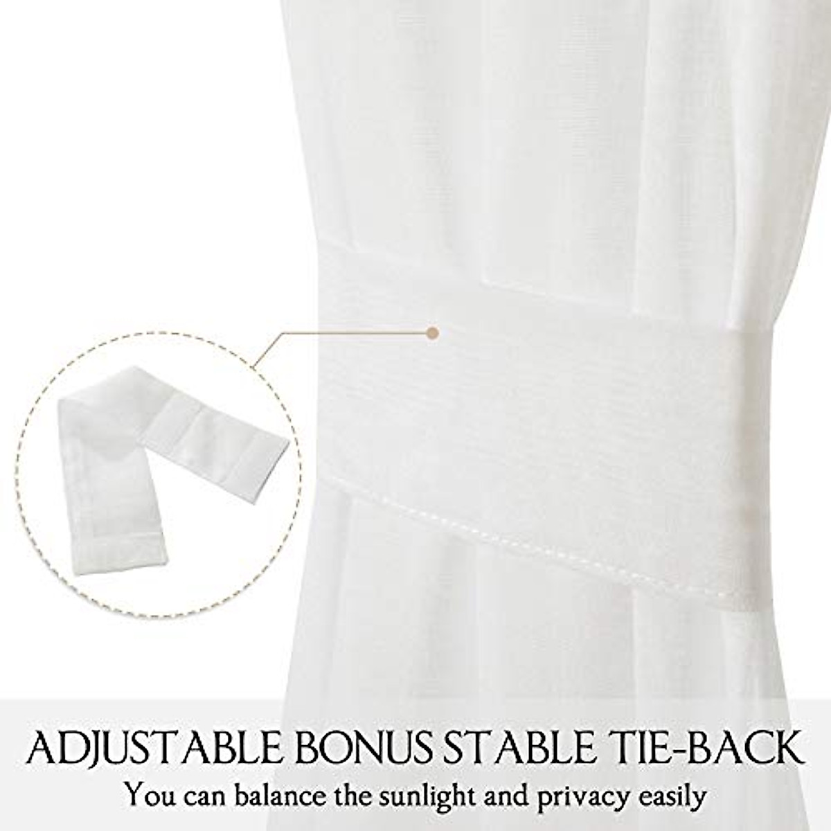 MIULEE Sheer Door Curtains 2 Panels Sidelight Window Treatment Curtains for Narrow Glass Door/Kitchen/Front Door Linen Textured 25 x 72 Inches with Tieback, White