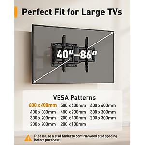 Perlegear UL-Listed Full Motion TV Wall Mount for 40–86 Inch Flat Curved TVs up to 132 lbs, 12″/16″ Wood Studs, TV Mount Bracket with Tool-Free Tilt, Swivel, Extension, Max VESA 600 x 400mm, PGLF15