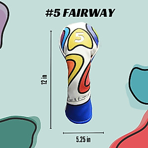 Majek Retro Golf Headcover Limited Edition Vintage Leather Style Psychedelic Colorful Groovy Custom Design #5 Fairway Wood Head Cover