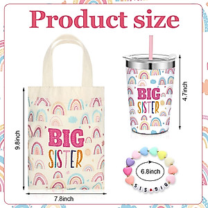 Shinylin 3 Pcs Big Sister Gift for Girls 12 oz Pink Big Sister Cup Stainless Steel Mug Vacuum Insulated Tumbler with Leak Proof Lid and Straw Big Sister Canvas Tote Bag and Bracelet for Little Girls