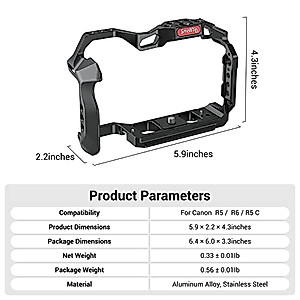 SmallRig R5 / R5 C / R6 Cage for Canon R5 R6 R5 C, Aluminum Alloy DSLR Rig Stabilizer with Cold Shoe, 1/4"-20 and 3/8"-16 Threaded Holes for Filmmaking, Video Shooting 2982B