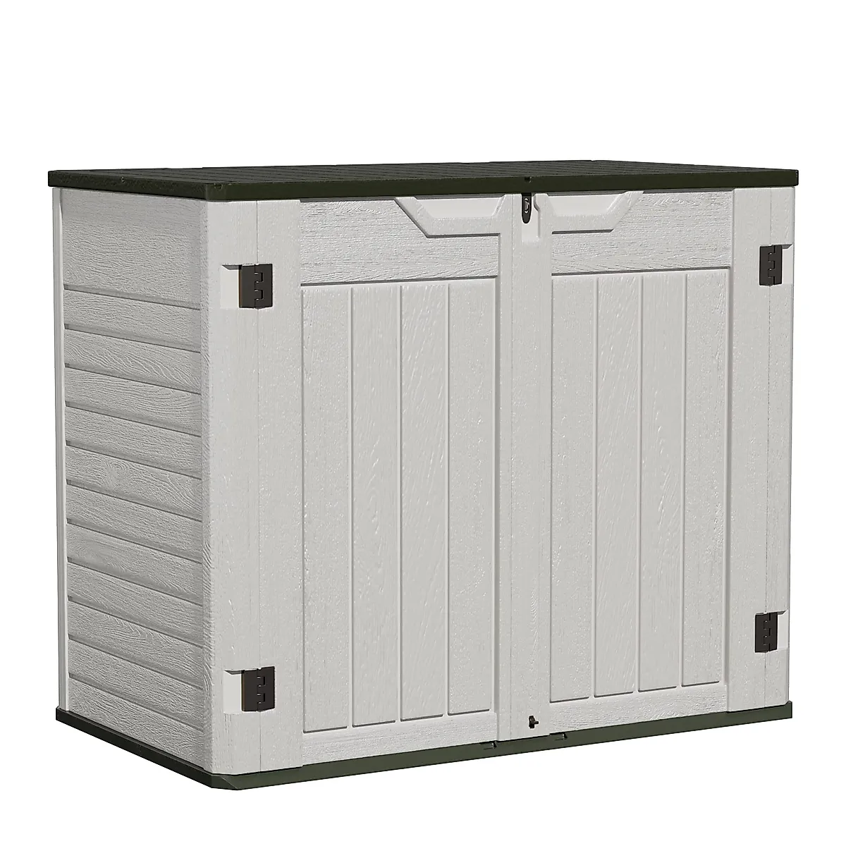 Greesum Outdoor Horizontal Resin Storage Sheds 34 Cu. Ft. Weather Resistant Resin Tool Shed, Extra Large Capacity Weather Resistant Box for Bike, Garbage Cans, Lawnmowe, with Divider, Grey