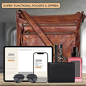 Real Leather Crossbody Bags for Women - Slim Wallet & Cross Over Purse Shoulder Bag Women's Handbags Sling Christmas Gift (Tan-1)