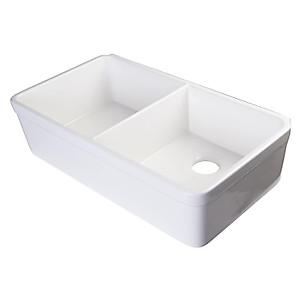 ALFI brand AB512 32-Inch Double Bowl Fireclay Farmhouse Kitchen Sink with 1 3/4-Inch Lip, White
