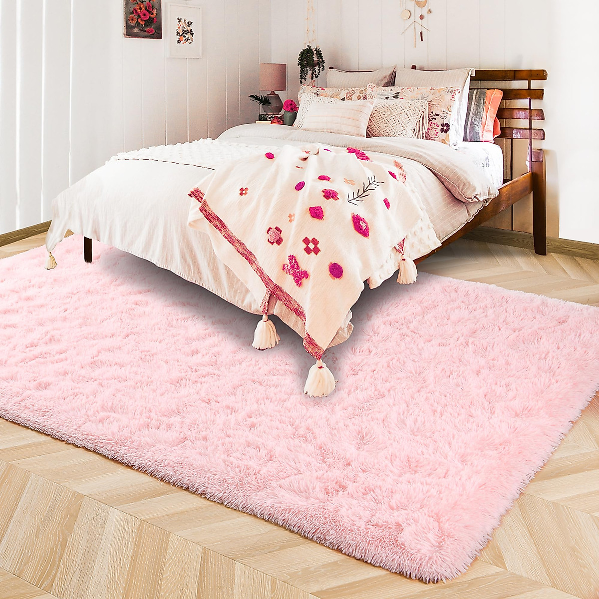 ISEAU Fluffy Rug Carpets Soft Shaggy Area Rug Indoor Floor Rugs for Kids Room Fuzzy Carpet Comfy Cute Nursery Rug Bedside Rug for Boys Girls Bedroom Living Room Home Decor Mat, 3ft x 5ft, Pink