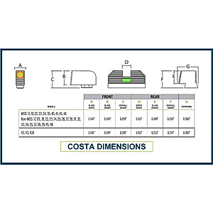 Night Fision Costa Ludus Night Sight Set Compatible with Glock 17/19/22-28/31-35/37-41/45/48 - Yellow Front Ring, Rear Sight with Horizontal Tritium Bar