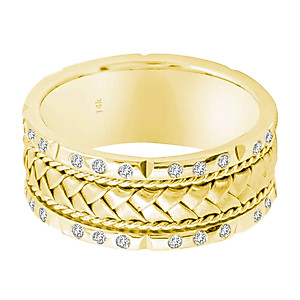 TOUSIATTAR Diamond Wedding Band-14K Yellow or Rose Gold Ring- Delicate Diamonds Anniversary Rigs Jewelry Gift for Men and Women (Yellow, 11.5)